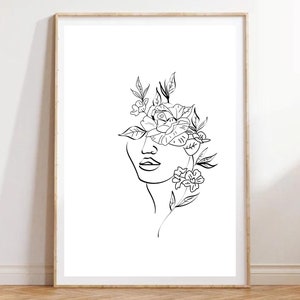 Flower Woman Line Art Set | Abstract Woman Face Line Drawing | Feminist ...