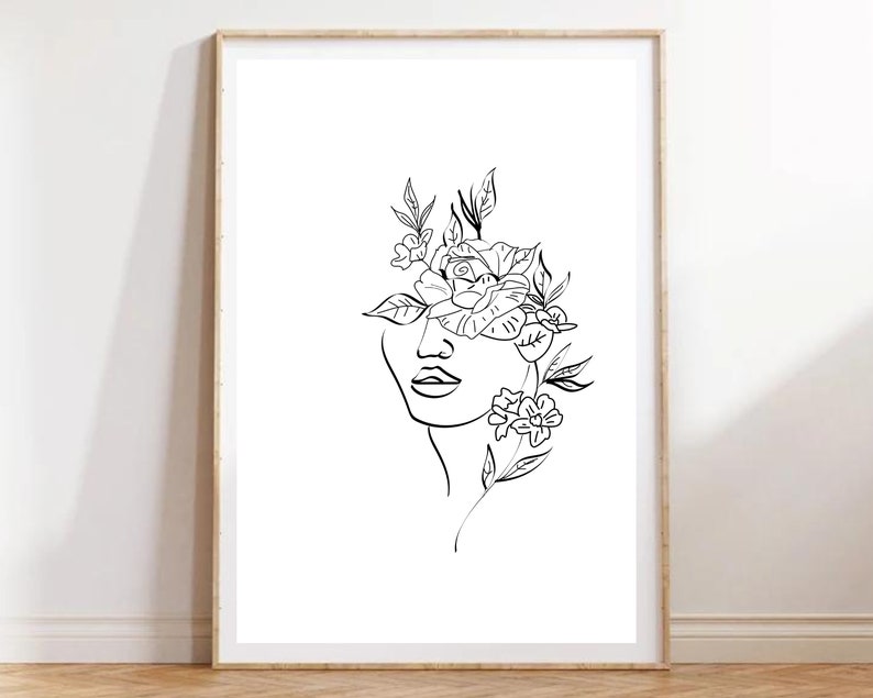Flower Woman Line Art Set Abstract Woman Face Line Drawing Feminist ...