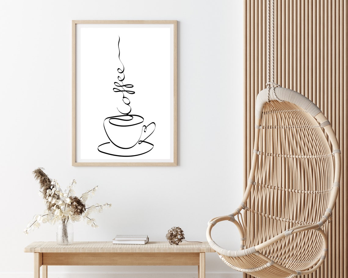 Coffee Cup Line Art Print, Coffee Lover Printable Wall Art, Coffee One ...