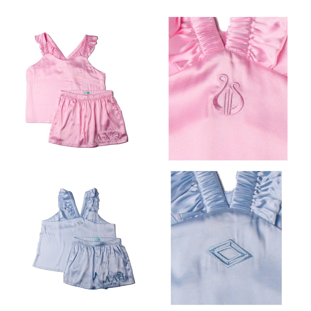 Sorority Embroidered Satin Set (alpha to Delta Sorority Names) - Etsy