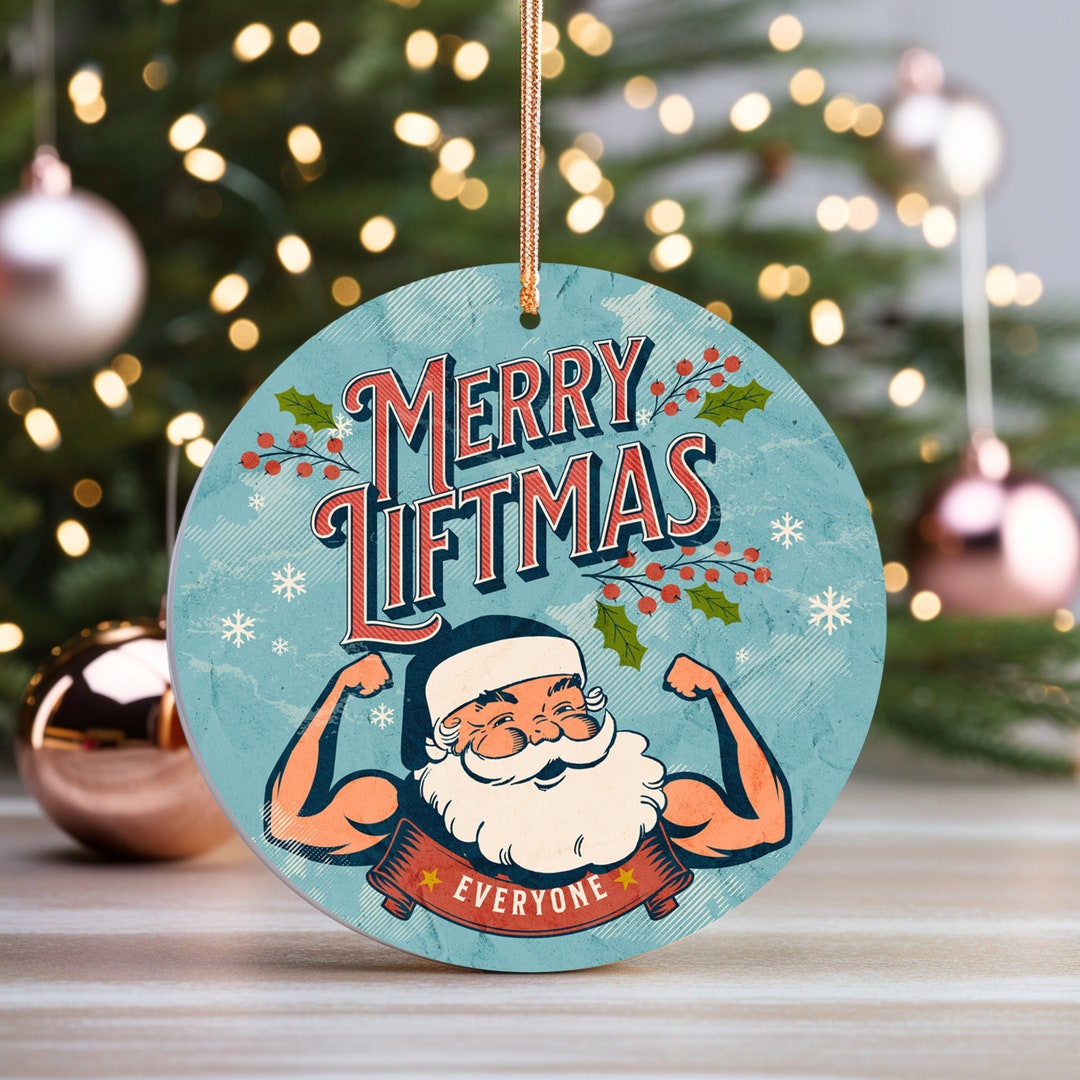 Merry Liftmas! Flexing Muscles Santa Christmas Ornament, Holiday ...