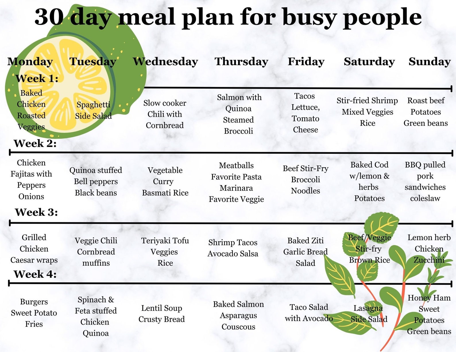 30 Day Meal Plan - Etsy