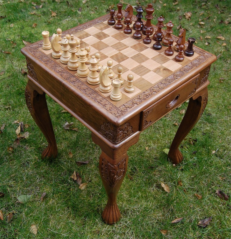 Hand Carved Walnut Wooden Chess Table - Etsy