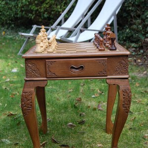 Hand Carved Walnut Wooden Chess Table - Etsy