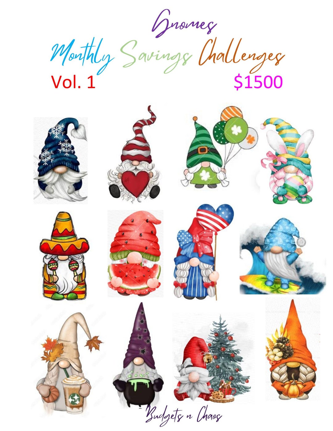 Monthly Gnomes Savings Challenge Vol. 1 Book | Savings Tracker | Cash ...