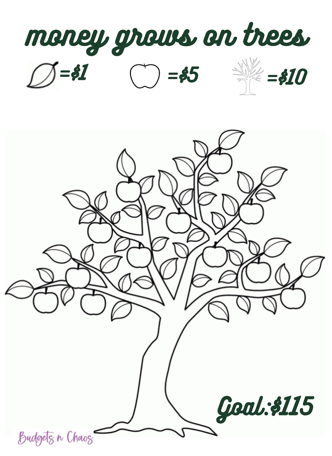 Money Grows on Trees Savings Challenge | Savings Tracker | Cash ...