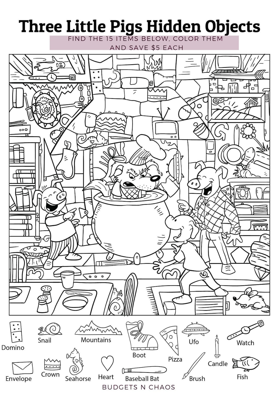 Three Little Pigs Hidden Objects Savings Challenge | Savings Tracker ...