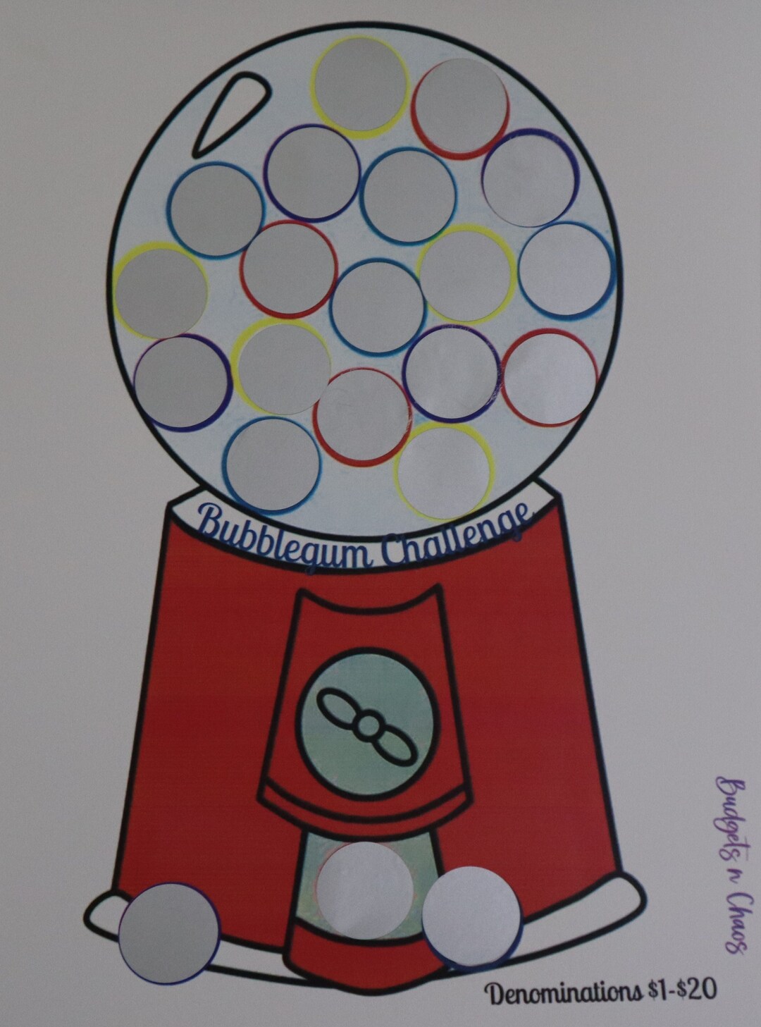 Bubble Gum Scratch-off Savings Challenge | Savings Tracker | Cash ...