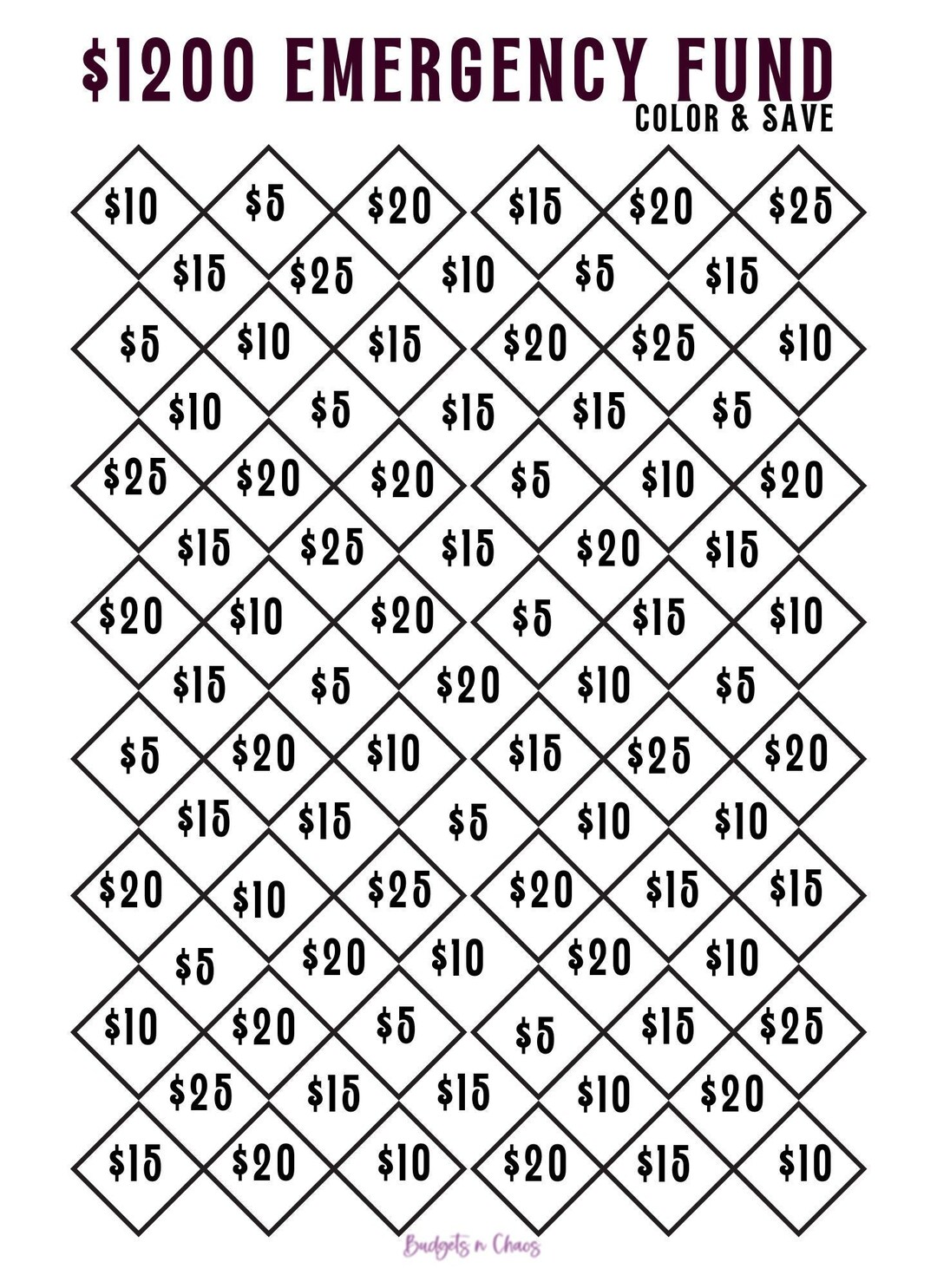 1200 Emergency Fund Savings Challenge | Savings Tracker | Cash ...