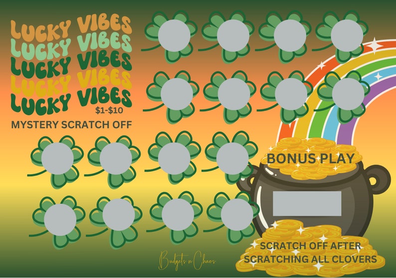 Lucky Vibes Scratch off Savings Challenge | Savings Tracker | Cash ...