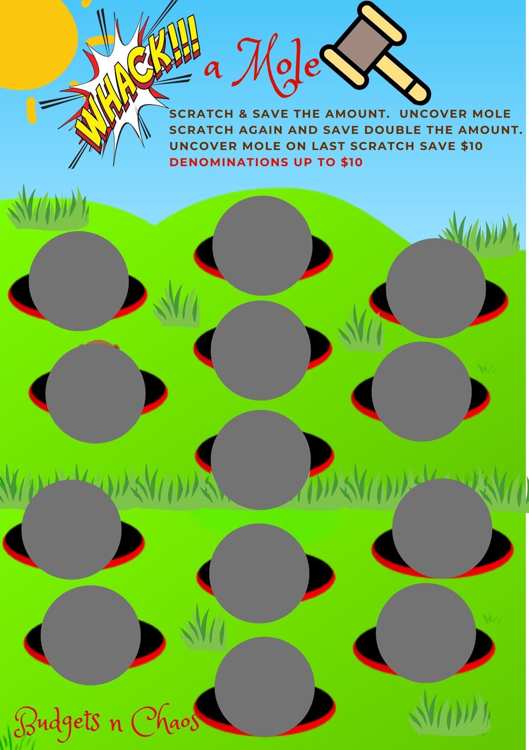 Whack-a-mole Savings Scratch-off Challenge Savings Tracker Cash ...