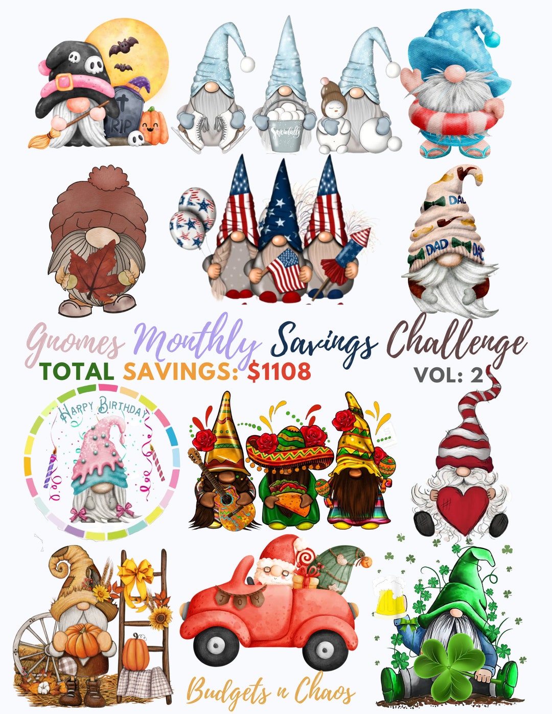 Monthly Gnomes Savings Challenge Vol. 2 Book | Savings Tracker | Cash ...