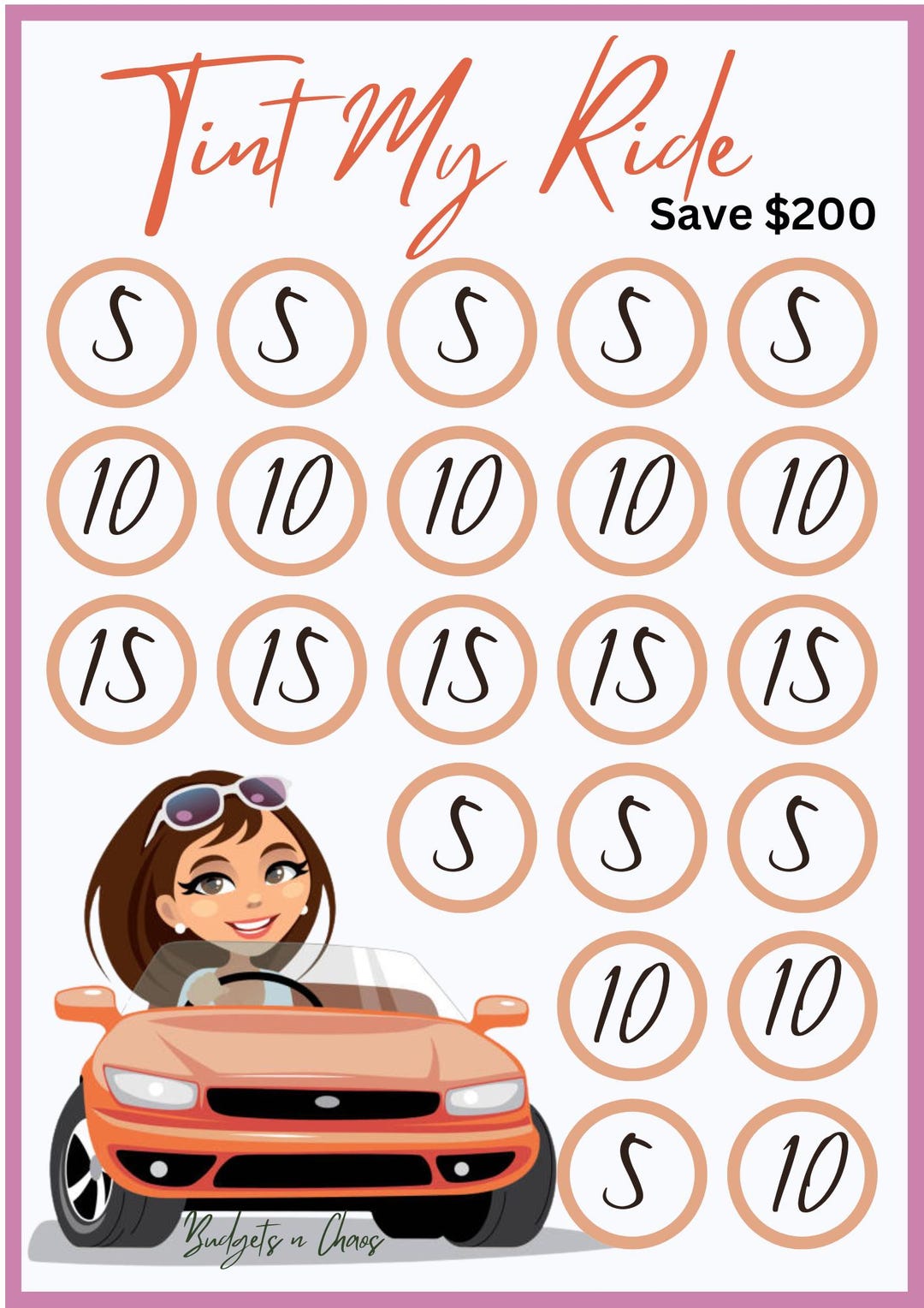 Tint My Ride Savings Challenge | Savings Tracker | Cash Envelopes ...