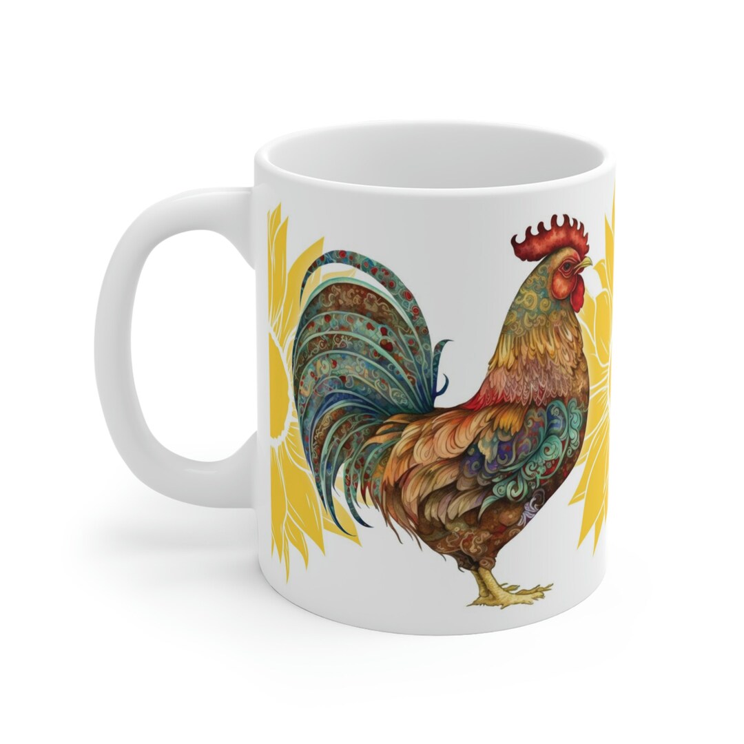 Retro Rooster Mug, Ceramic 11 Oz., Cute Chicken Lover Coffee Cup, Farm ...