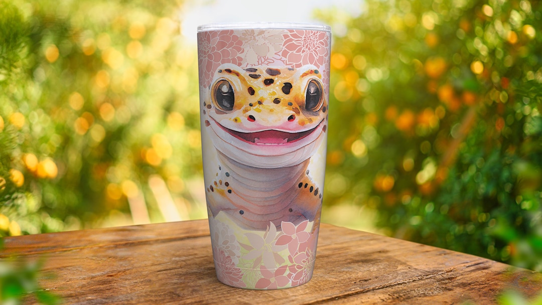 Leopard Gecko Floral Tumbler, Gecko Lover Gift, Lizard-themed Travel ...
