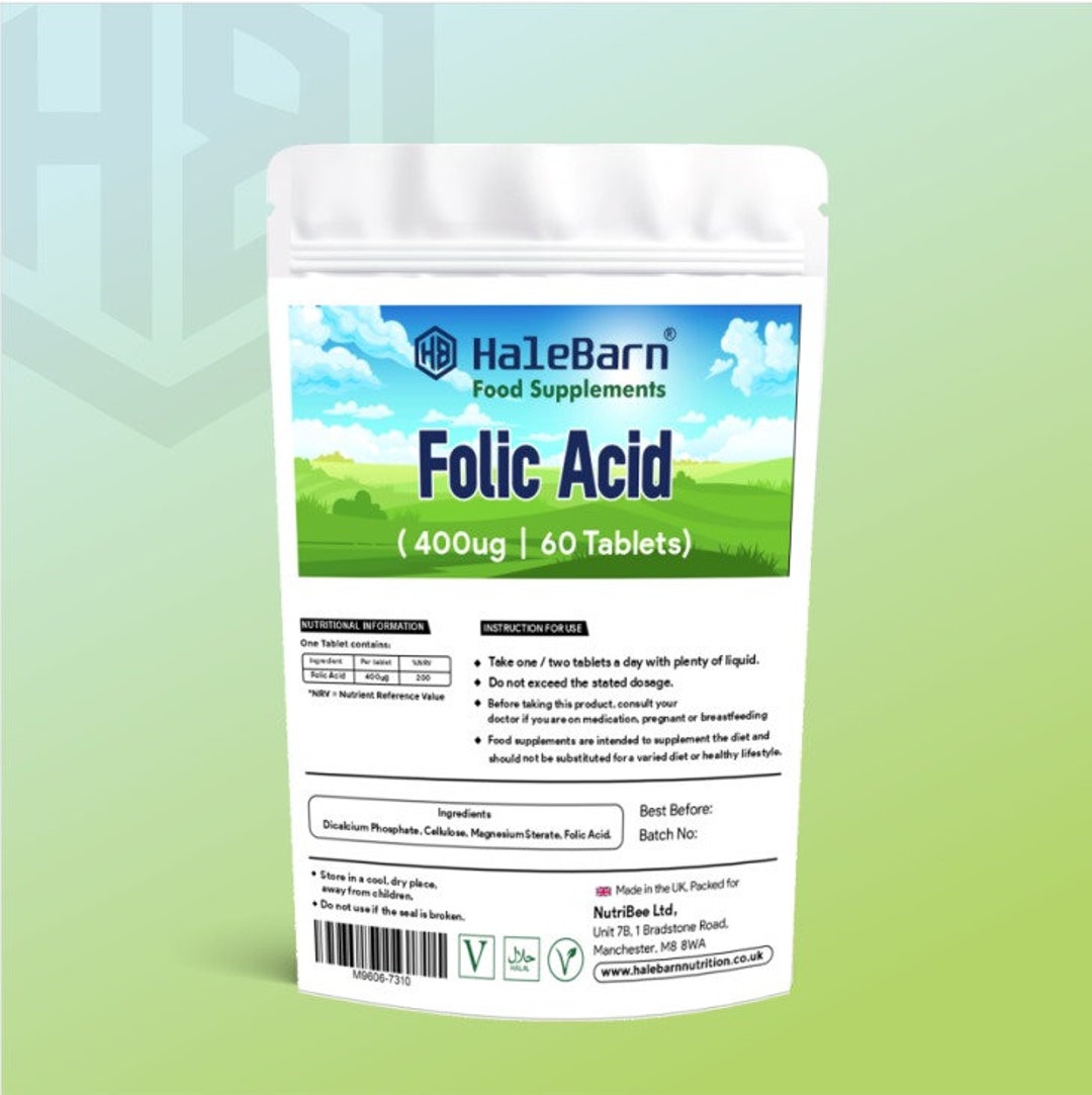 Folic Acid 400mcg Vitamin B9 Tablets Reduce Tiredness & Fatigue Vegan ...