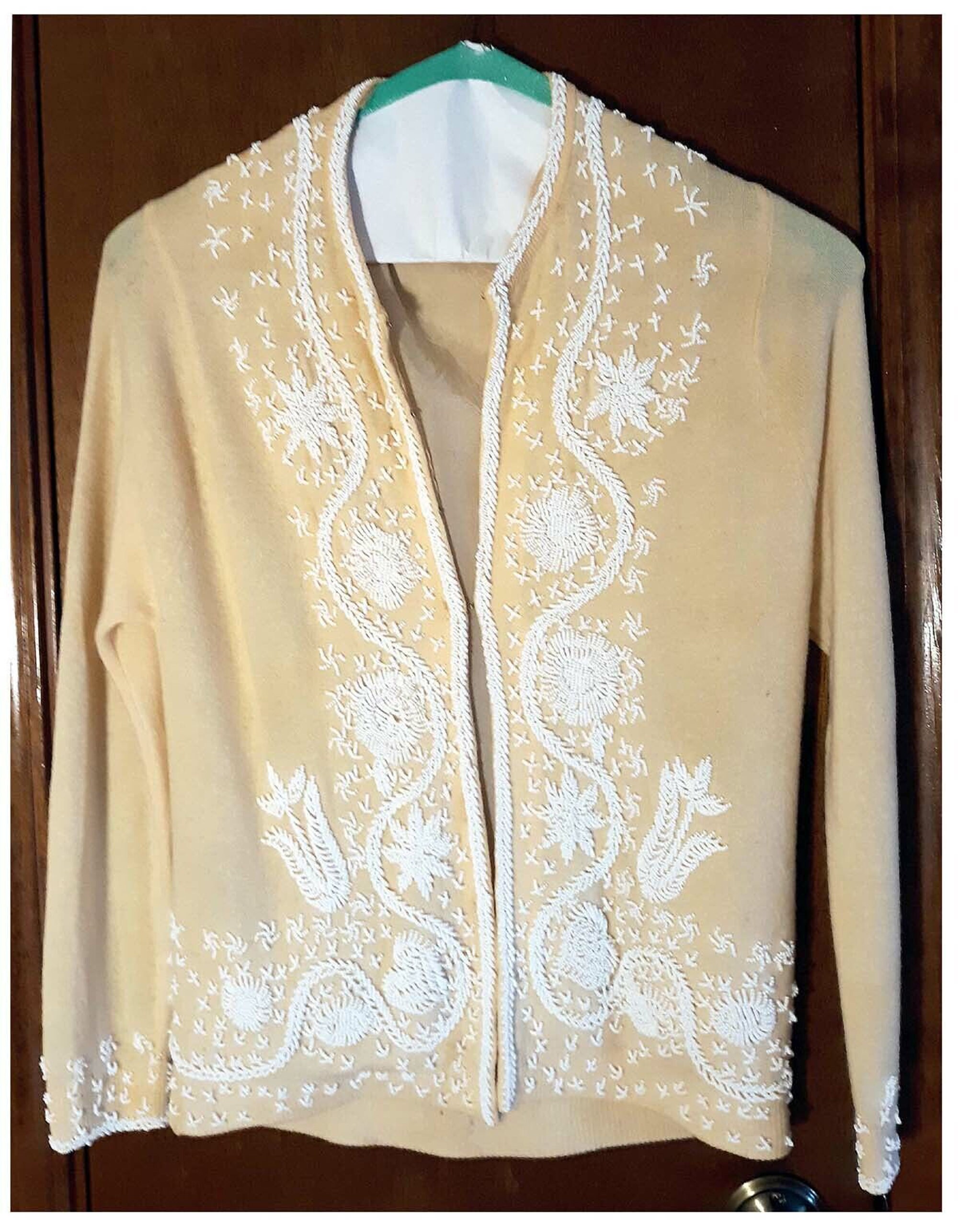 Rare VTG 50s Hong Kong Lady Cream Wool Lined Cardigan With Beautiful ...