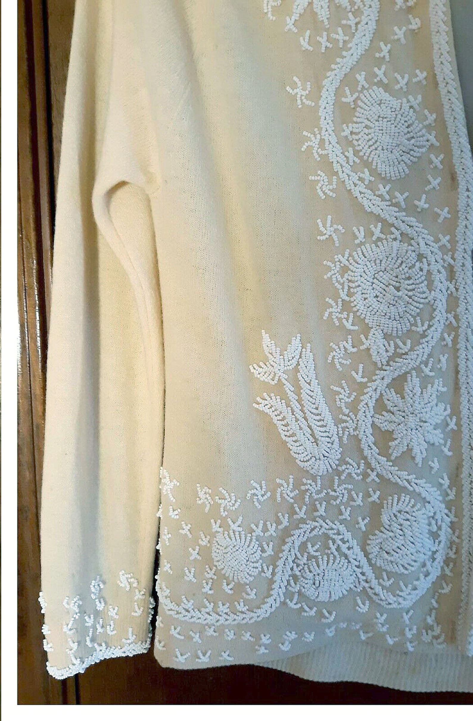 Rare VTG 50s Hong Kong Lady Cream Wool Lined Cardigan With Beautiful ...