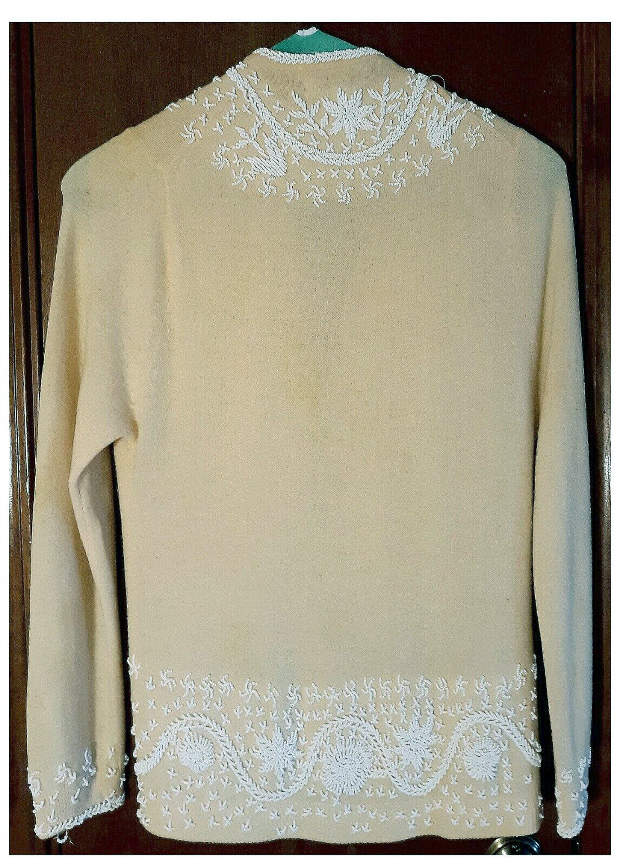 Rare VTG 50s Hong Kong Lady Cream Wool Lined Cardigan With Beautiful ...
