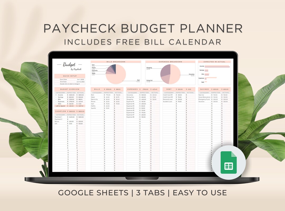 Google Sheets Budget by Paycheck Spreadsheet Budget Template, Paycheck ...