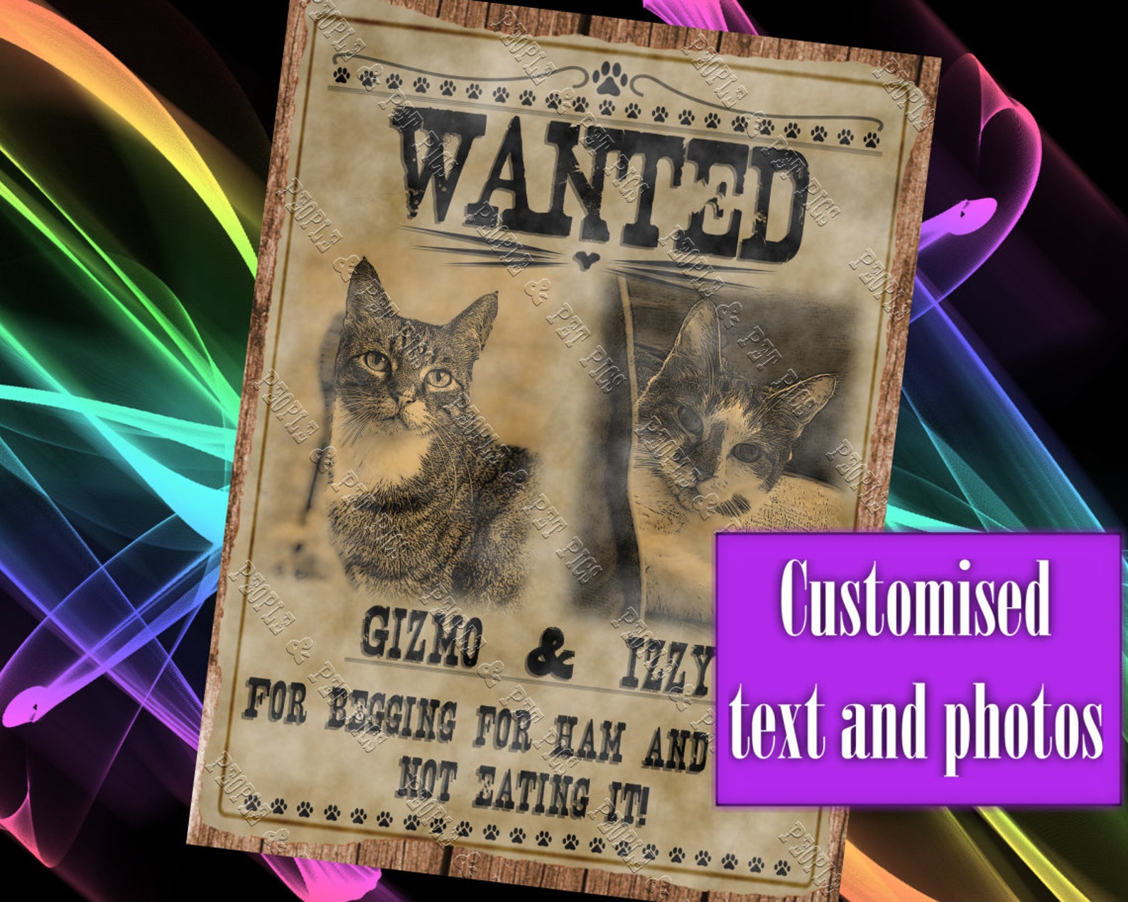 Custom Wanted Poster for 2 Cats PDF | Not an Instant Download | Not an ...