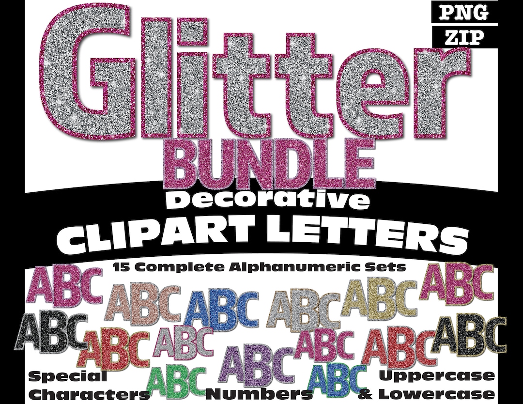 Glitter Clipart Letters Bundle PNG Digital Download 15 Complete ...