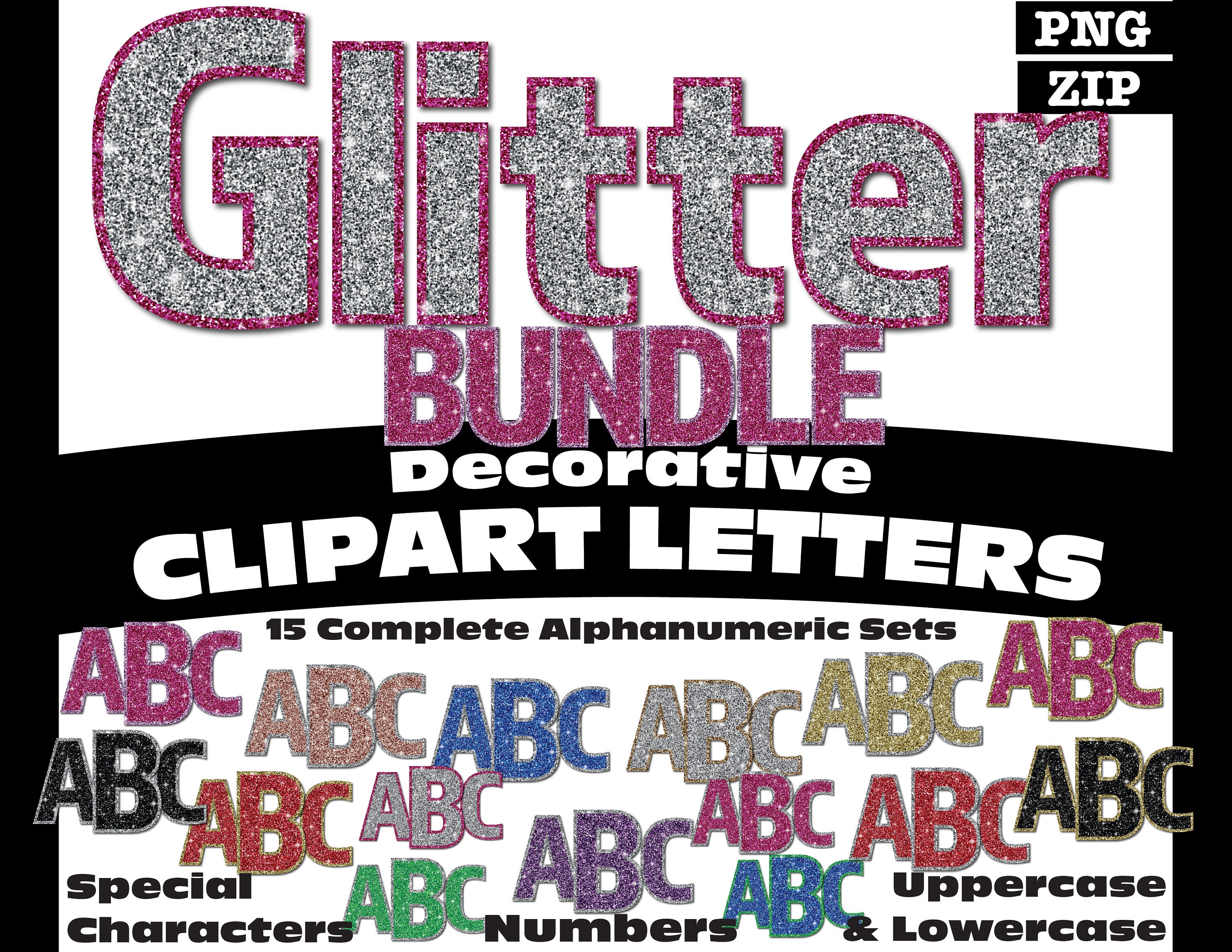 Glitter Clipart Letters Bundle PNG Digital Download 15 Complete ...