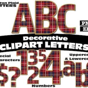 Tartan Plaid Embroidered Clipart Letters PNG Font Digital Download ...