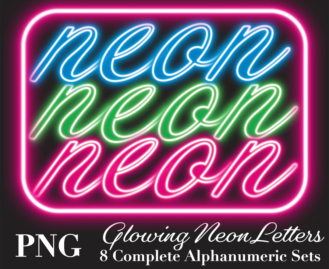 Glowing Neon Sign Clipart Letters Bundle PNG Digital Download 8 ...