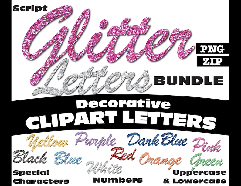 Glitter Clipart Letters Bundle PNG Digital Download 10 Complete ...