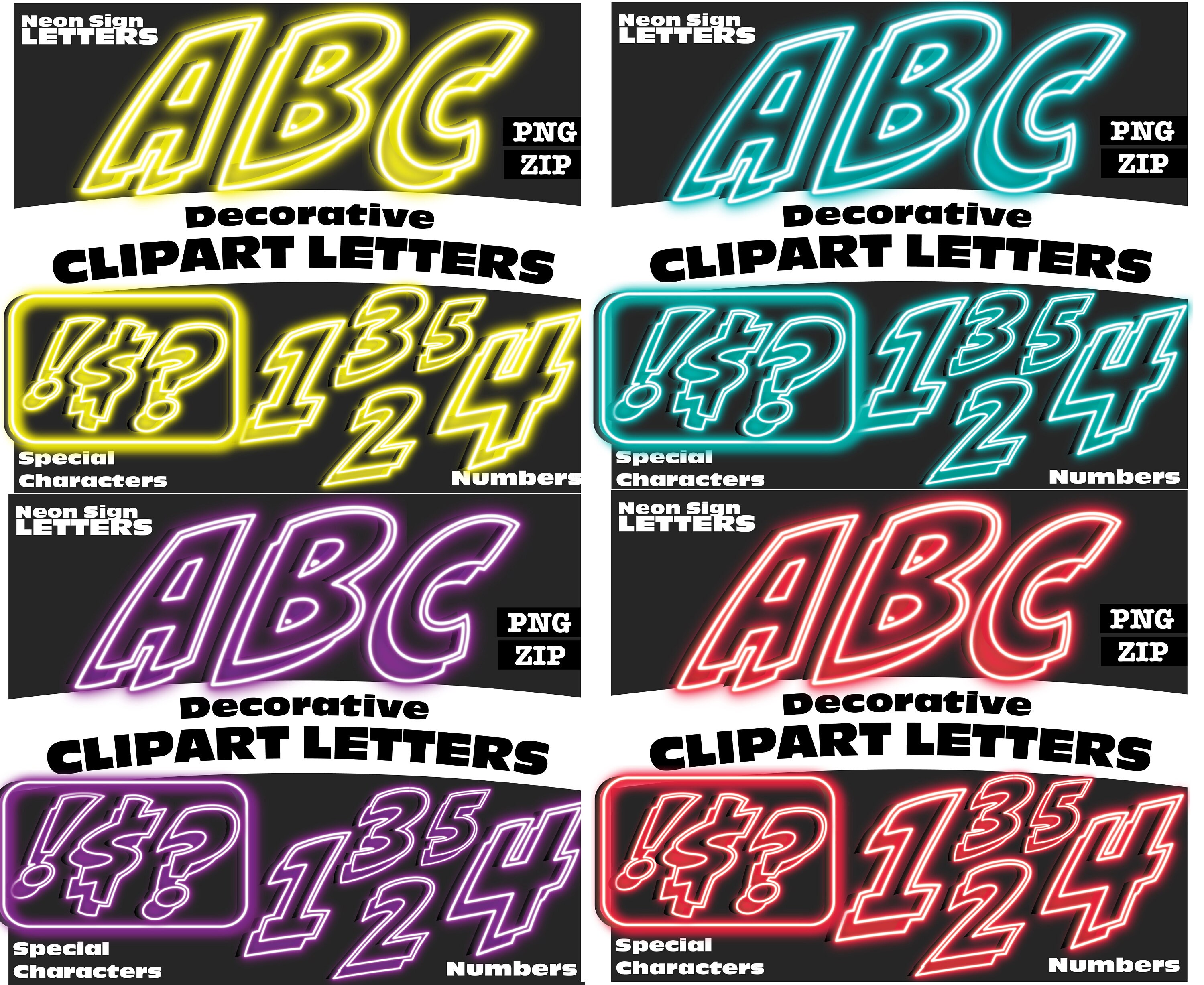 Glowing Neon Sign Clipart Letters PNG Digital Download 8 Complete ...