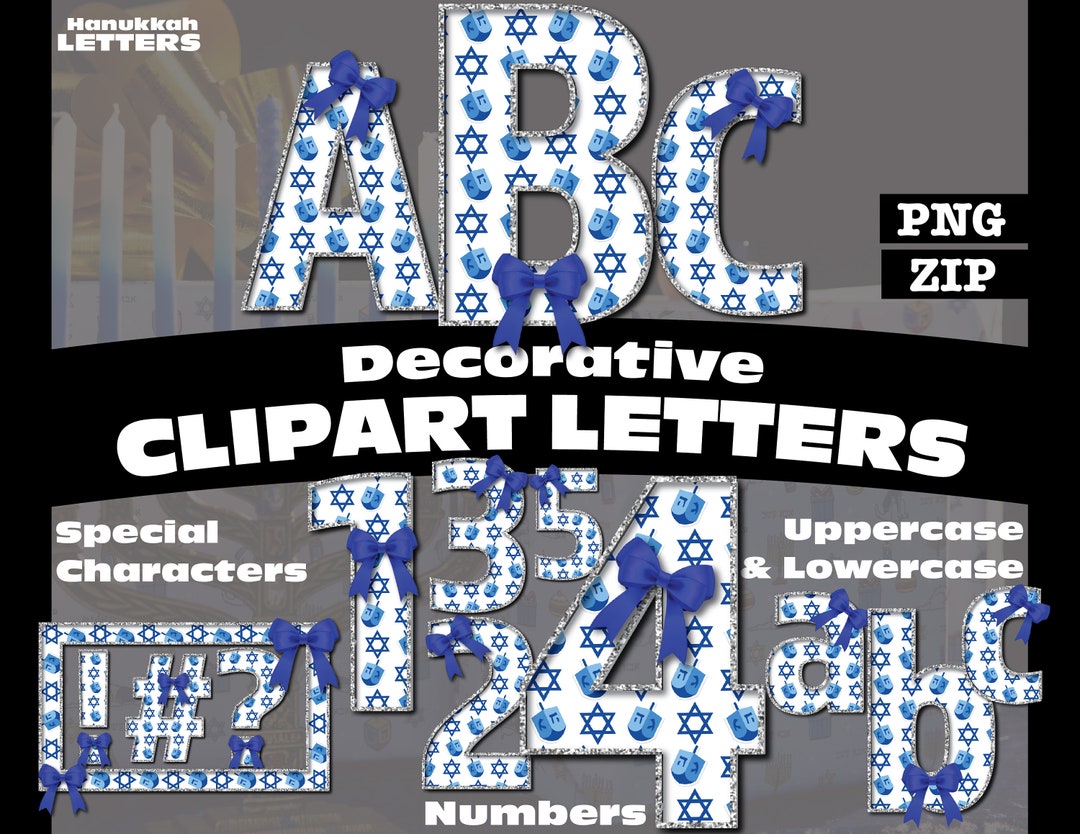 Hanukkah Clipart Letters PNG Digital Download Complete Alphanumeric Set ...