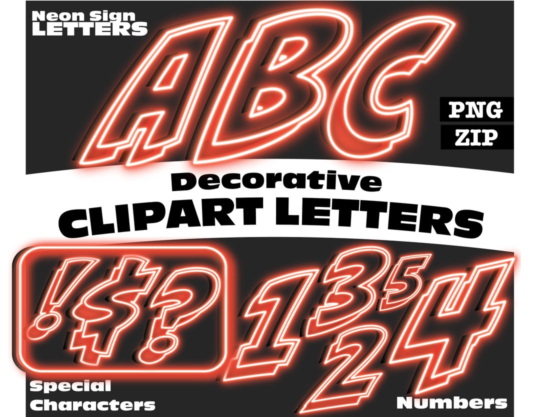 Orange Glowing Neon Sign Clipart Letters PNG Digital Download Complete ...
