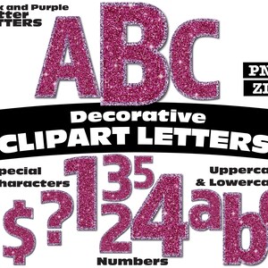 Pink and Purple Glitter Clipart Letters PNG Digital Download Complete ...