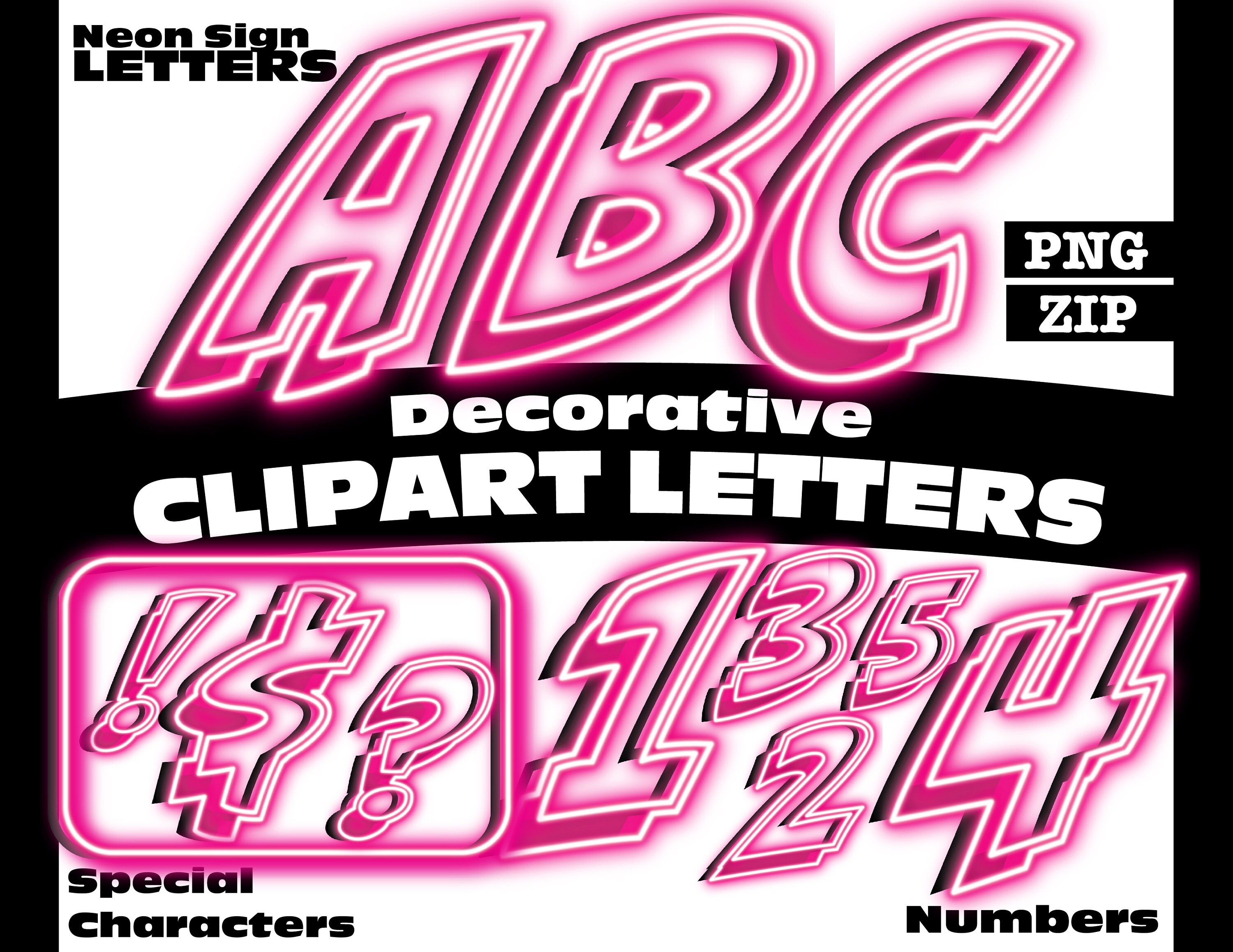 Hot Pink Glowing Neon Sign Clipart Letters PNG Digital Download ...