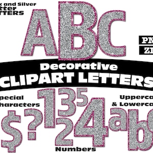 Silver and Pink Glitter Clipart Letters PNG Digital Download Complete ...