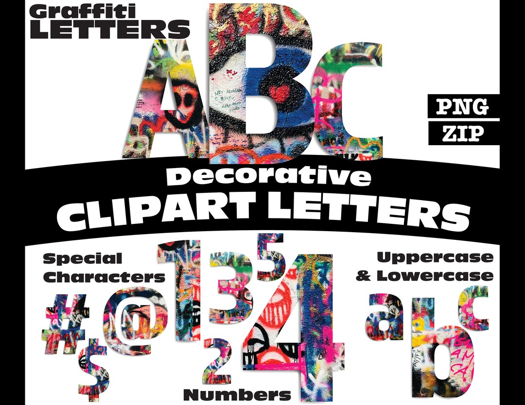 Graffiti Clipart Letters PNG Digital Download Complete Alphanumeric Set ...