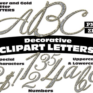 Silver and Gold Glitter Clipart Letters PNG Digital Download Complete ...