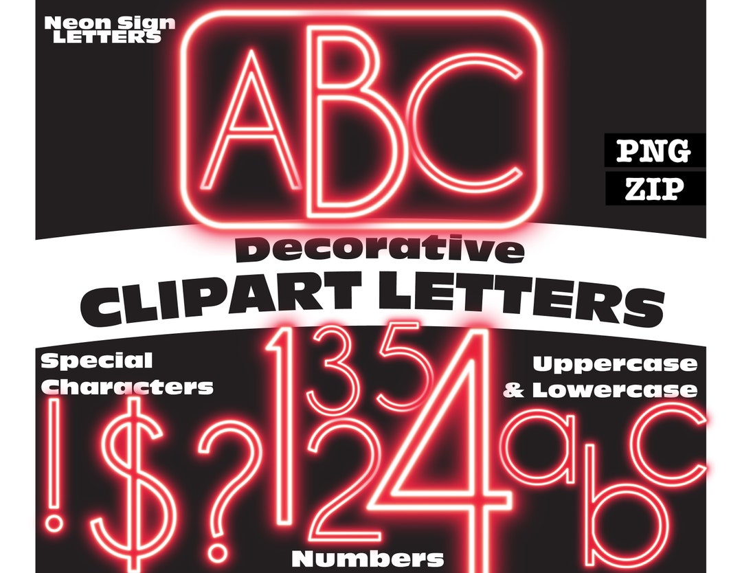 Glowing Red Posh Neon Sign Clipart Letters PNG Digital Download ...
