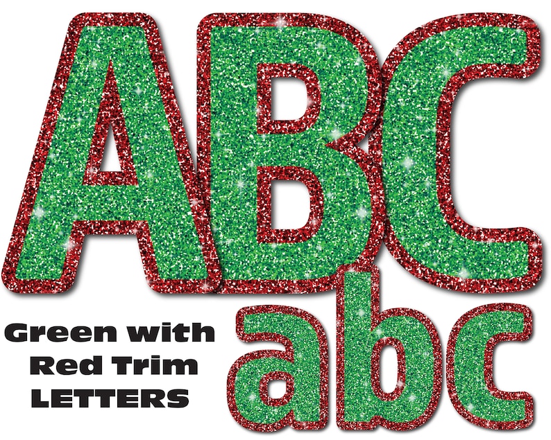 Red and Green Christmas Glitter Clipart Letters PNG Digital Download 4 ...