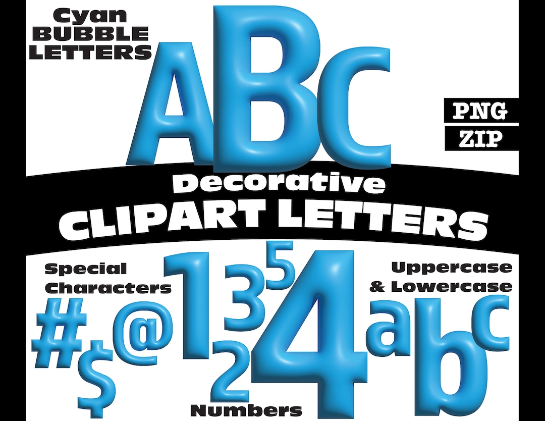 Cyan Bubble Clipart Letters PNG Digital Download Complete Alphanumeric ...