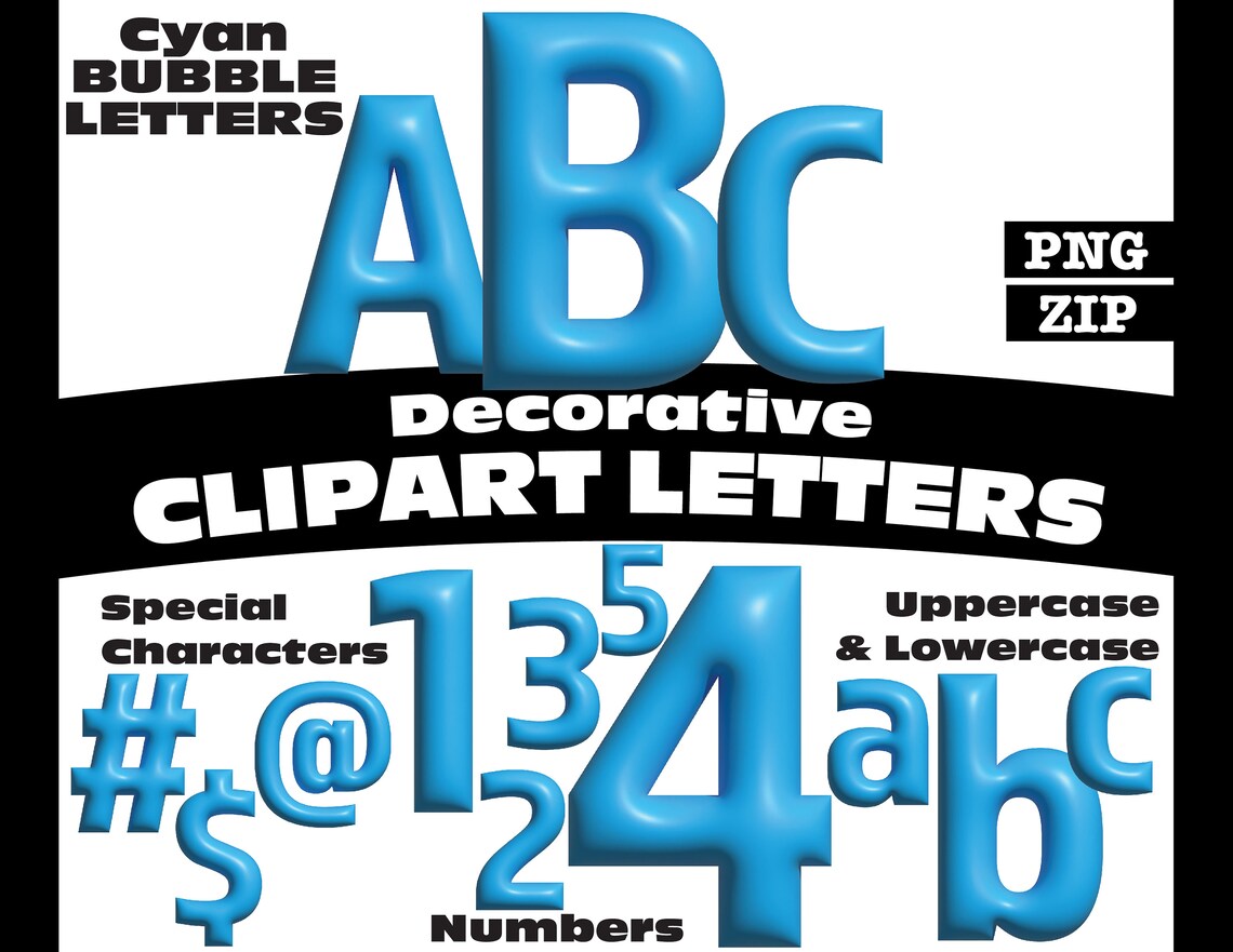 Cyan Bubble Clipart Letters PNG Digital Download Complete Alphanumeric ...
