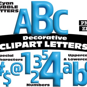Cyan Bubble Clipart Letters PNG Digital Download Complete Alphanumeric ...