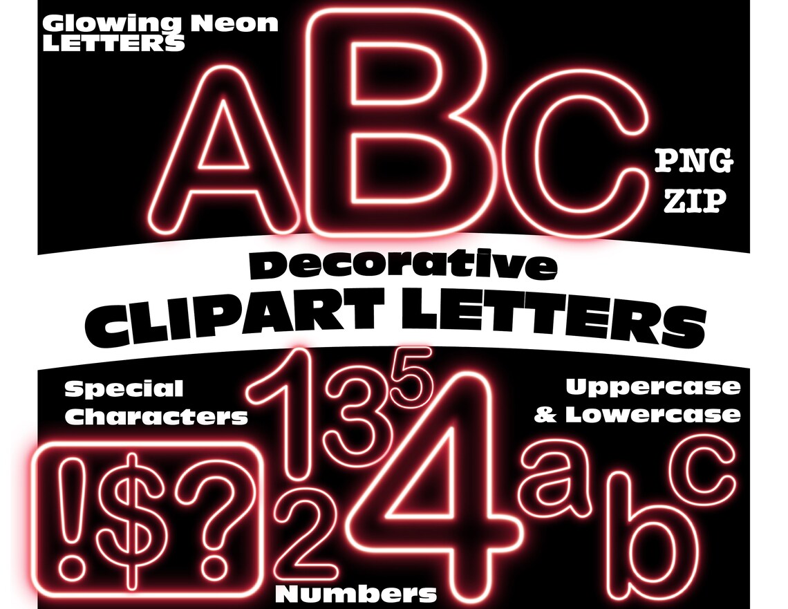 Red Neon Sign Clipart Letters: Alphanumeric PNG Set (digital Download ...