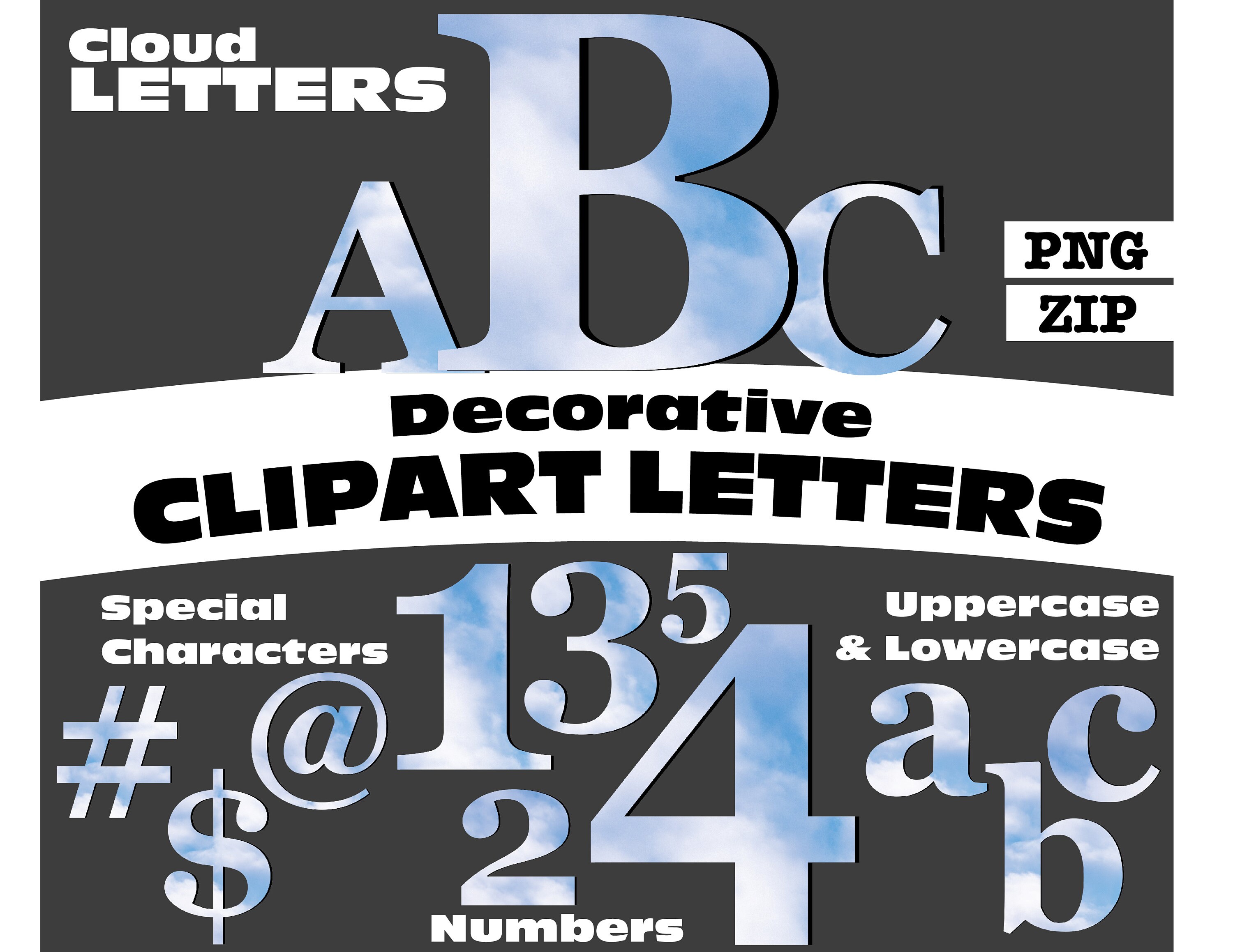 Cloud Clipart Letters PNG Digital Download Complete Alphanumeric Set - Etsy