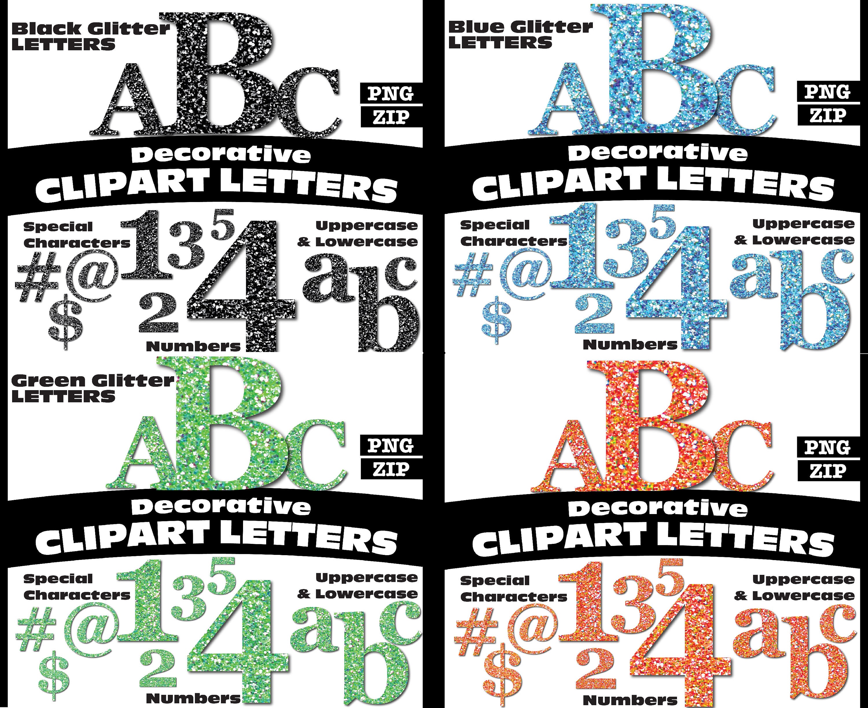 Glitter Clipart Letters Bundle PNG Digital Download 10 Complete ...