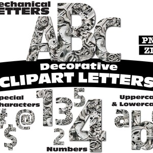 Mechanical Clipart Letters PNG Digital Download Complete Alphanumeric ...