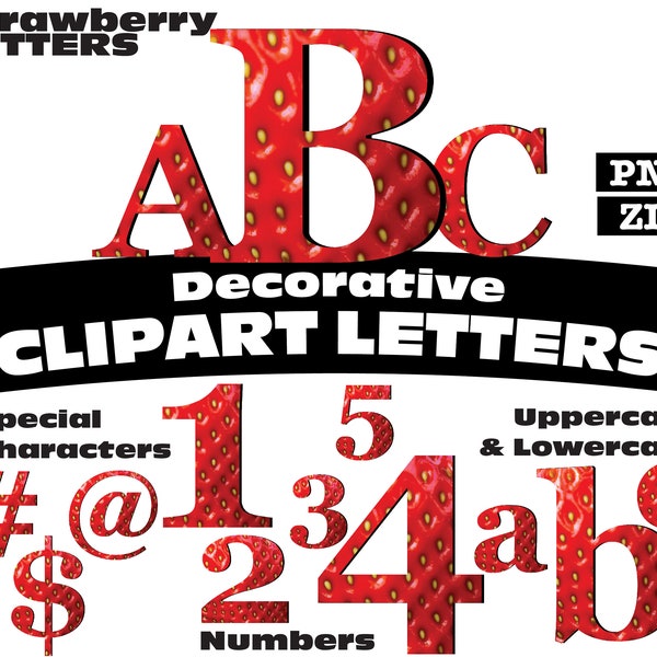 Strawberry Alphabet Clipart - Etsy