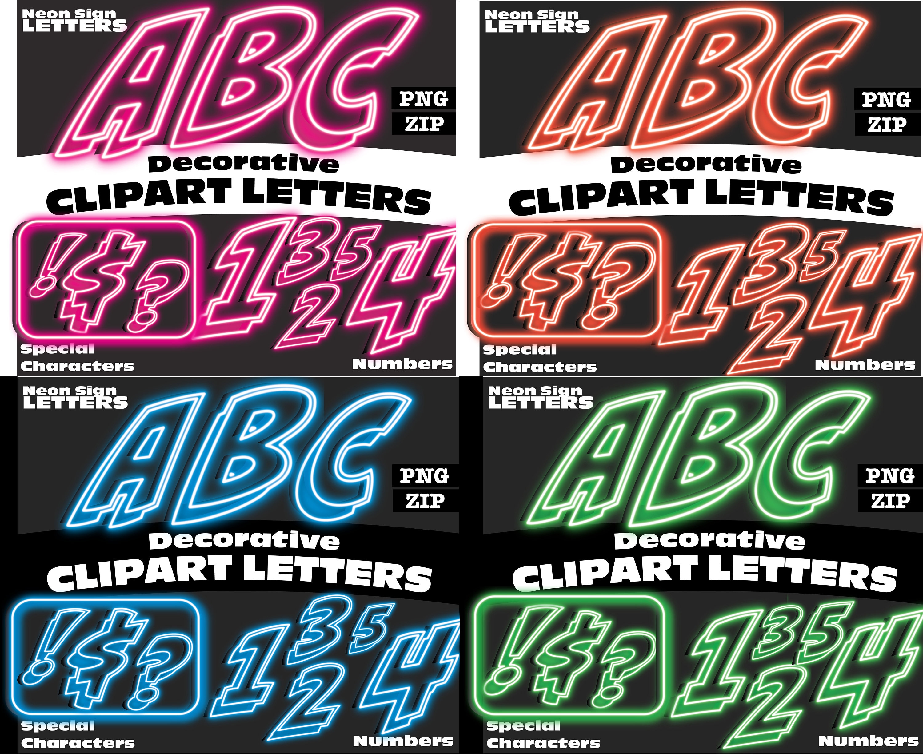 Glowing Neon Sign Clipart Letters PNG Digital Download 8 Complete ...