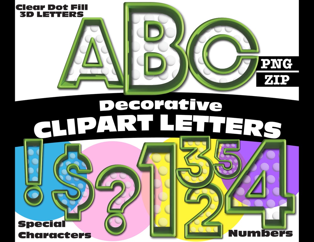 Lime Green 3D Clipart Letters Clear Dot Fill PNG Digital Download ...
